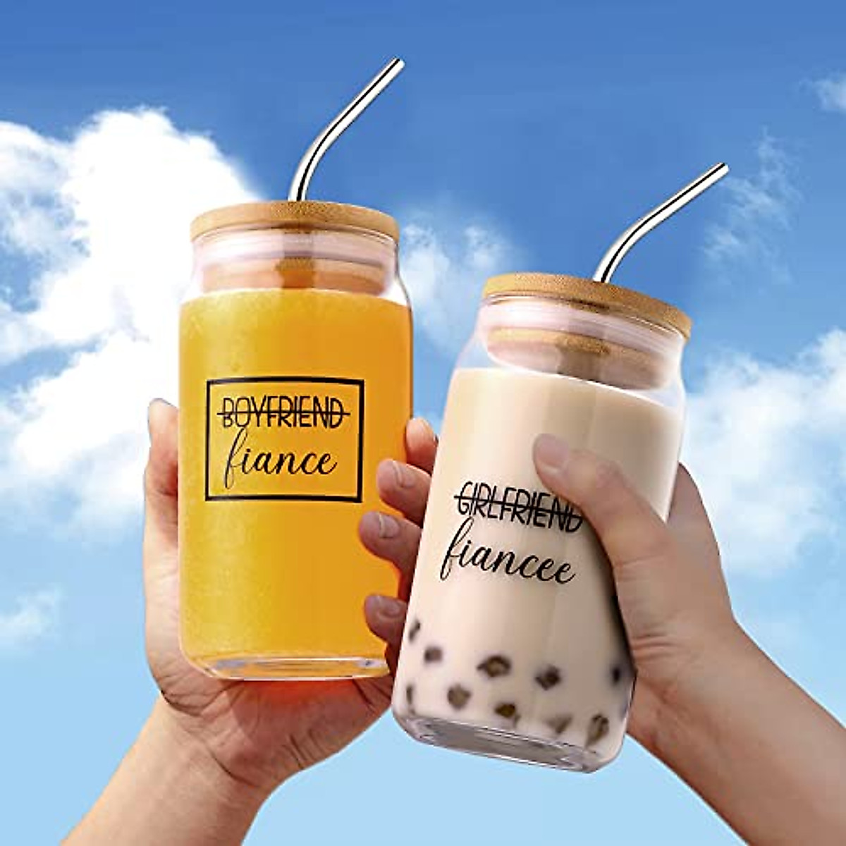 axqania Engagement Gifts for Couples, 16 Oz Coffee Glass, Bride and Groom Gifts, Funny Wedding Gifts for Couple, Just Married Gift, Mr and Mrs, Newlywed, Anniversary, Bridal Shower Gifts