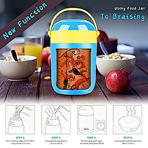Jelife Thermos for Hot Food Container - 16oz Lunch Soup Thermos Insulated Food Jar, Bento Lunch Box Stainless Steel Food Funtainer with Spoon for Back to School Camping Vacuum Leak-Proof, Blue