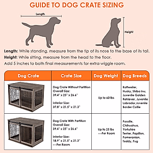 Clevich Large Dog Crate Furniture w/Sliding Barn Door, Wooden Indoor Dog Kennel w/Flip-top, 39.4'' Heavy Duty Modern Puppy Dog Cage End Table w/Detachable Divider for Small/Medium Pets (Oak Grey)