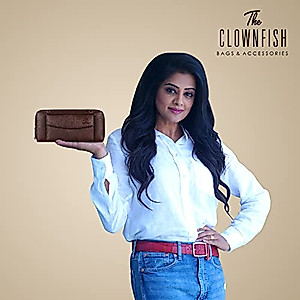 The Clownfish Vegan Leather Wallets for Women Ladies Purse Handbag Clutch Bag-Dark Brown
