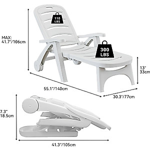 YITAHOME Outdoor Chaise Lounge on Wheels, Set of 4 PP Plastic Folding Patio Chairs with 5-Level Adjustable Backrest for Pool, Garden, Beach, Sunbathing, Yard, and Poolside Lounging