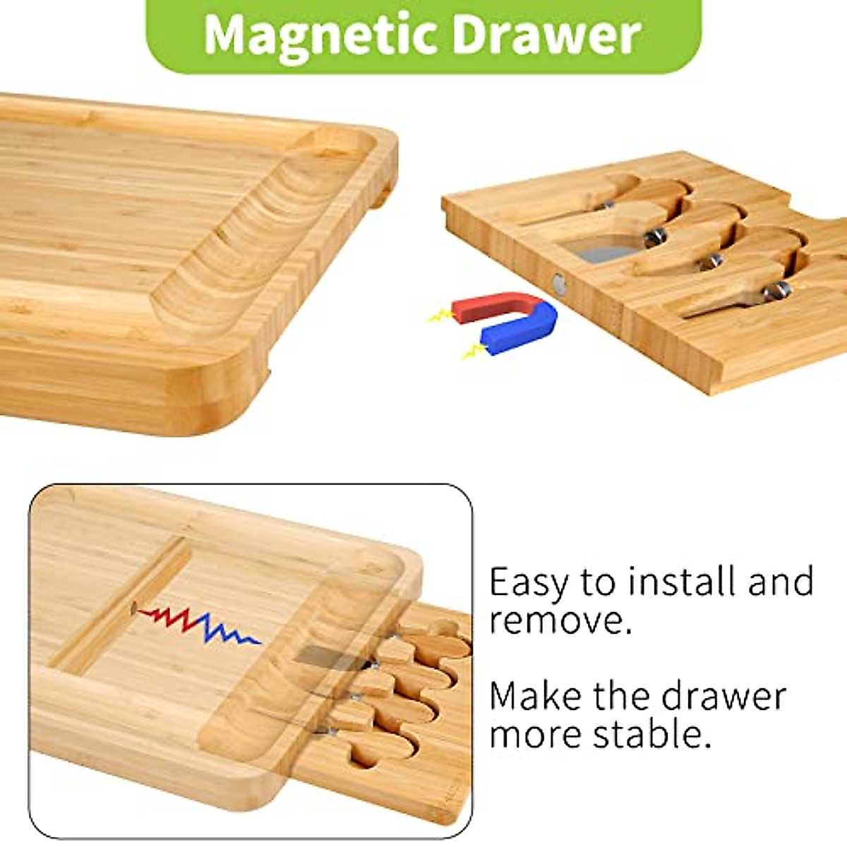 Secura Cheese Board Set, Bamboo Charcuterie Board Meat Platter Serving Tray and Knife Set with 2 Ceramic Bowls, Gift for Mother's Day Easter Thanksgiving Christmas Housewarming Wedding Anniversary