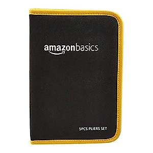 Amazon Basics Pliers Set with Durable Nylon Case - 5-Piece (8-Inch Diagonal, 8-Inch Combination, 8-Inch Long Nose, 8-Inch Groove Joint, 8-Inch Slip-Joint)