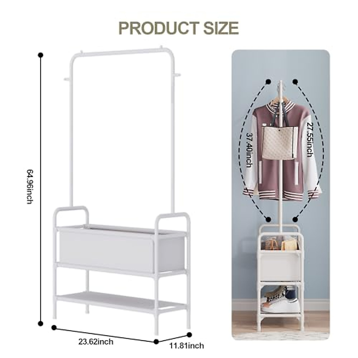 TGRNF 3 Tier Laundry Free Standing Clothing Racks for Hanging Clothes Kids Wardrobe Rack Small Organizer Rolling with Shelves for a Tiny Room Heavy Duty on Wheels Garment Portable Closet white