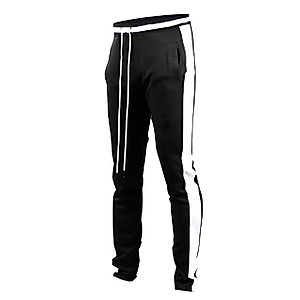 SCREENSHOTBRAND-S41700 Mens Hip Hop Premium Slim Fit Track Pants - Athletic Jogger Bottom with Side Taping-Black-Medium
