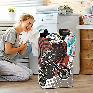 LAZEN Modern Motocross Storage Bag Portable Laundry Basket Collapsible for Dorm Room Bathroom Unique with Handle