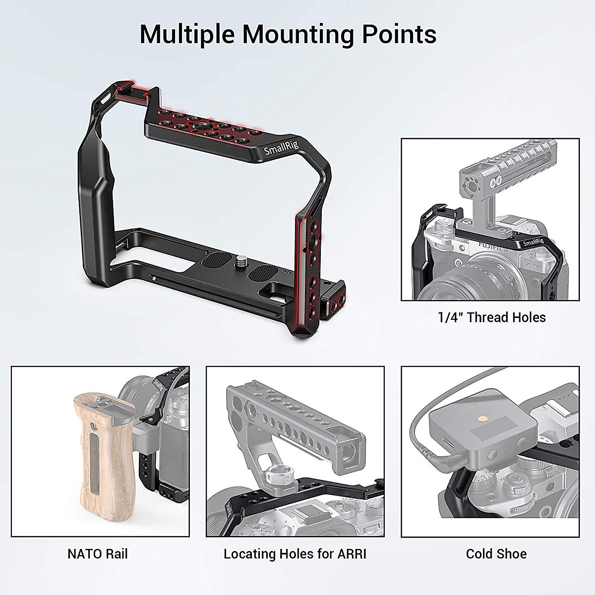 SmallRig X-T4 Camera Cage for FUJIFILM X-T4, Aluminum Alloy Cage with NATO Rail and Cold Shoe Mount for Microphone and Light CCF2808