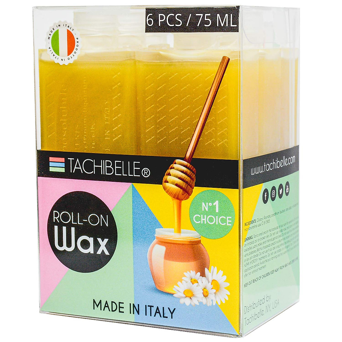 Tachibelle COMBO Leg Large Roller Head 4 Pack and 6 pack Depilatory Original Large Refill Rollon Wax Sweet Honey 75 ml Made in Italy