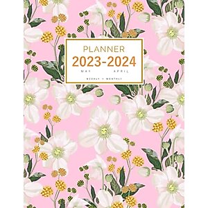 Planner 2023-2024: 8.5 x 11 Weekly and Monthly Organizer from May 2022 to April 2023 | Anemone Flower and Herb Design Pink