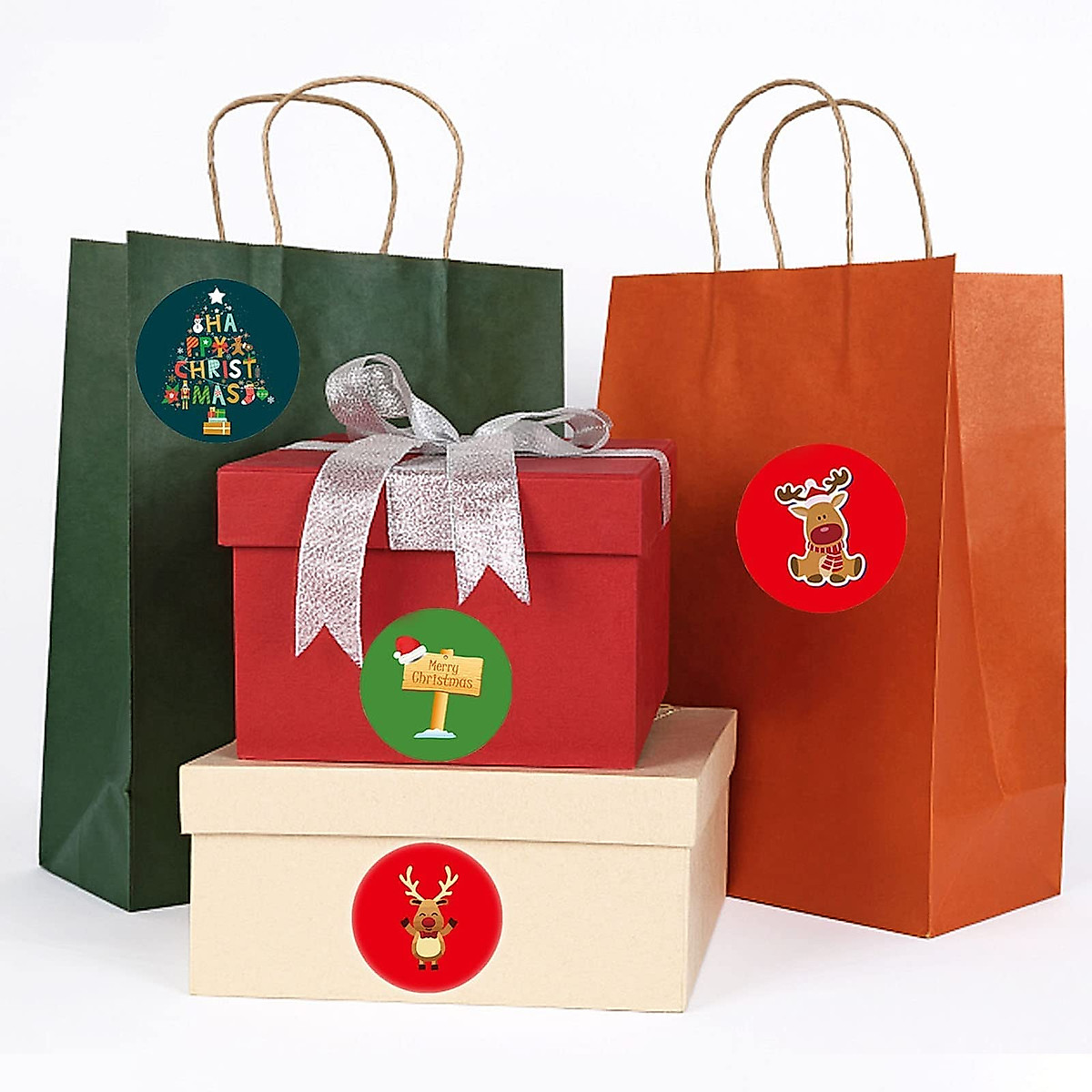 Happy Holidays Sticker, 1000 Pcs Christmas Stickers Roll Xmas Envelope Seals Stickers Adhesive Christmas Elements Stickers for Cards Gift Envelopes Boxes