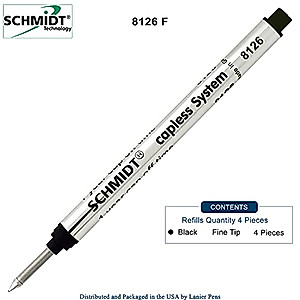 Lanier Combo Pack - 4 Pack - Schmidt P8126 Short version Capless System Rollerball - Black Ink - 3.88" in Length