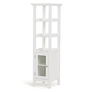 SIMPLIHOME Acadian 56" H x 16" W Transitional Bath Storage Tower Bath Cabinet in Pure White, For the Bathroom