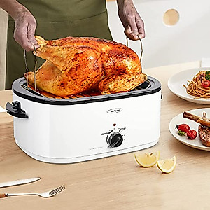 Electric Roaster, Roaster Oven 26 Quart with Self-Basting Lid, Turkey Roaster Oven with Removable Pan and Rack, Adjustable Temperature Control Powerful 1450W Stainless Steel Roaster Oven, White