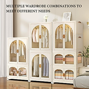 EHAMILY Portable Kids Closet Children's Wardrobe Collapsible Plastic Baby Clothes Large Cabinet Bedroom Nursery Armoire Quick Install Toddler Dresser with Hanging Rod and Door,White