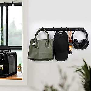 Geobella Coat Hooks Wall Mounted with Rail Silding Hooks for Hanging Coats Purse Clothes Jacket Backpack Entryway,Towel Racks Bathroom Black (3 Hooks, 1 Pack)