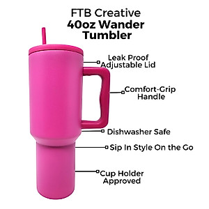 FTB Creative, Wander 40oz tumbler, Double Wall Stainless Steel, with Lid and Straw (Prickly Pear)