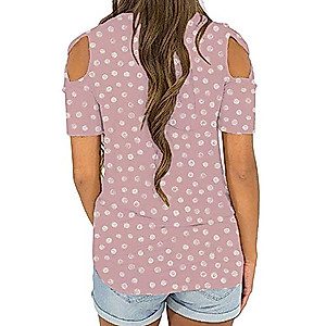 wodceeke Women's Floral Off Shoulder T-shirt Plus Size Round Neck Tee Summer Casual Sports Blouse Tops (Pink B, XXL)