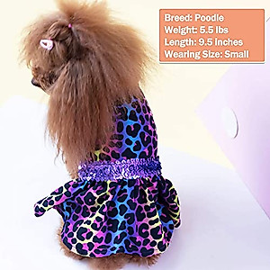KYEESE Dog Dress Leopard with Flowers Decor Dogs Party Dresses for Small Dogs Soft Material Dog Apparel Pet Clothes