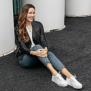 JABASIC Women Platform Sneakers Breathable Casual Lace Up Fashion Walking Shoes (9,White)