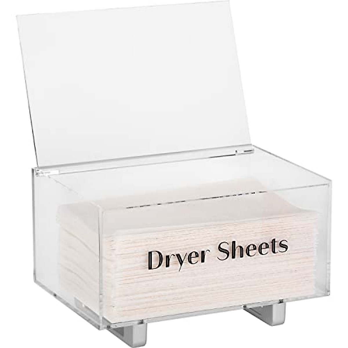 YoBa 3mm Thick Acrylic Dryer Sheet Holder Rectangular Clear Dryer Sheet Holder with Silver Plated Aluminum Legs for Laundry Room Organization and Decoration