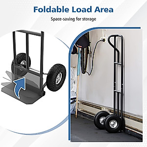 Goplus Hand Truck, P-Handle Hand Truck Dolly w/Vertical Loop Handle, 10” Pneumatic Rubber Wheels, 15”x 8” Foldable Nose Plate, 660LBS Capacity, Heavy Duty Metal Dolly Cart for Lifting, Stairs (Black)