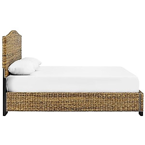 Crosley Furniture Serena Platform Bed, Handwoven Natural Fiber Rattan Headboard and Footboard Set, Banana Leaf, King