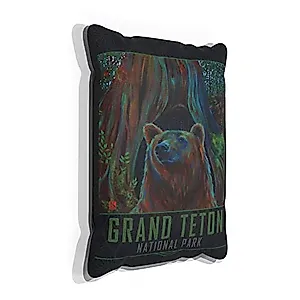 Grand Teton Brown Bear Canvas Throw Pillow for Couch or Sofa at Home & Office from Oil Painting by Artist Kari Lehr 13" x 19".