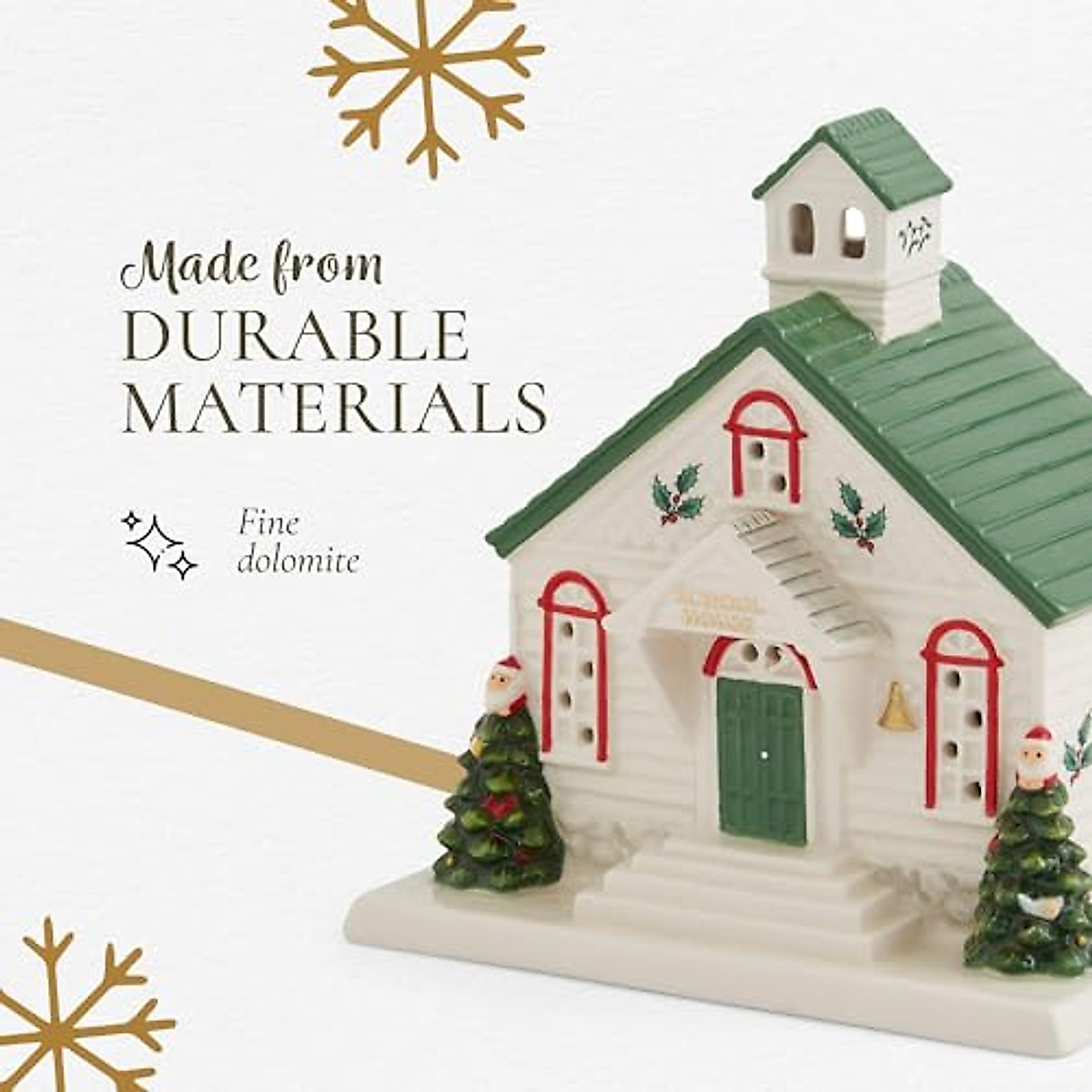 Spode Christmas Tree Miniature Village Figural Decoration, LED Lighted Village Set, Ceramic Holiday Decor - Dolomite Collectible for Indoor Display (School House)