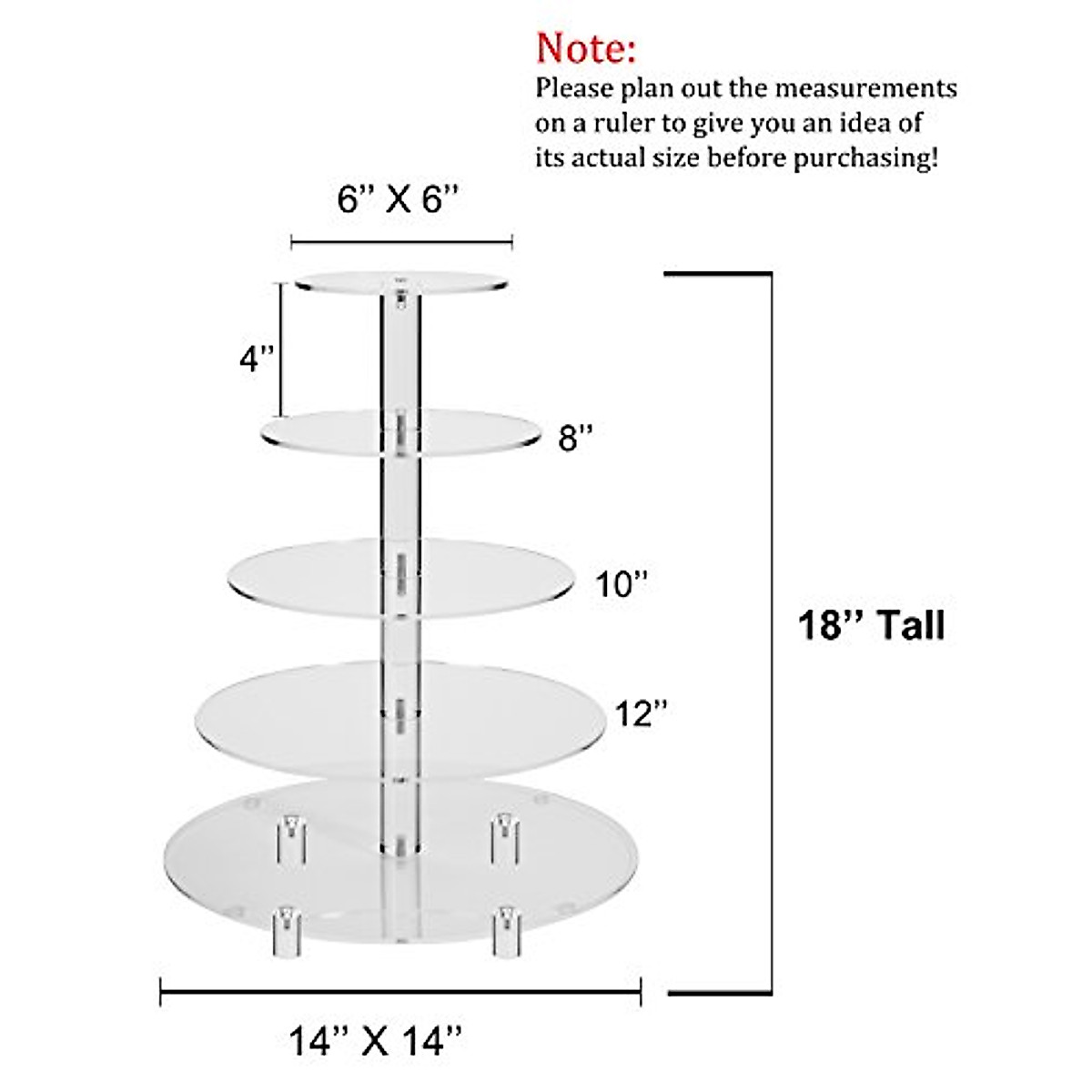 Jusalpha Large 5-Tier Acrylic Round Wedding Cake Stand/Cupcake Stand Tower/Dessert Stand/Pastry Serving Platter/Food Display Stand (5RF)