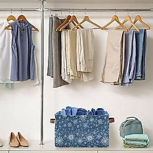 Christmas Snowflakes Storage Basket Bins Decorative Toy Organizer Bins Laundry Hamper Baskets with Handles for Home Boys Girls Office Closet Shelf Nursery Baskets,1 pcs