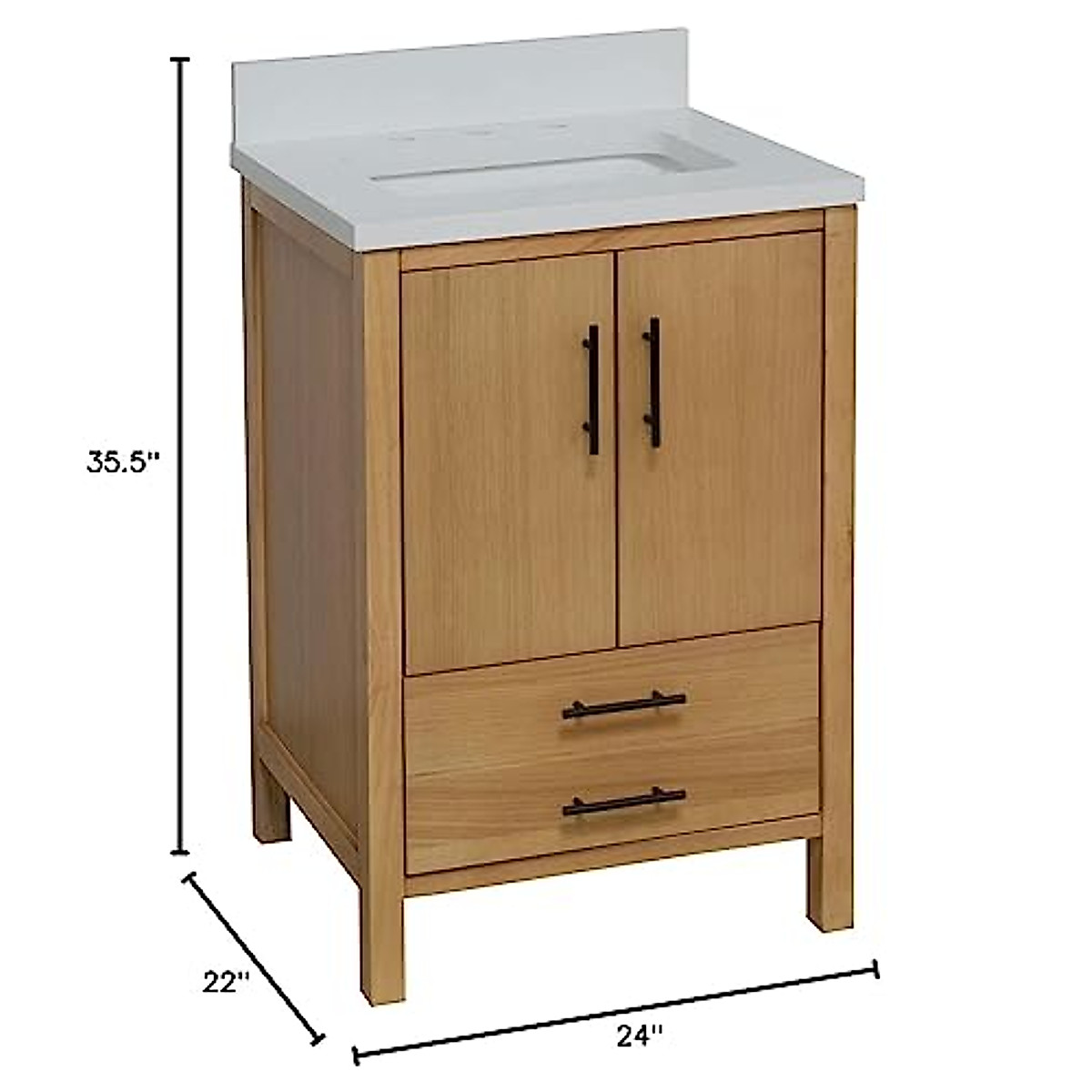 California 24-inch Bathroom Vanity (Matte White/Blonde): Includes Blonde Cabinet with Matte White Countertop and White Ceramic Sink