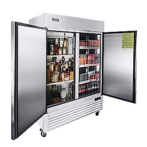 KITMA 54-inch Commercial Refrigerators, 2 doors Reach-in Refrigerator Cooler with LED Lighting, Stainless steel, 49 Cu. Ft