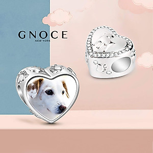 GNOCE Custom Photo Charms Bead For Dog Personalized Photo Animals Charm 925 Sterling Silver Pendant for Bracelets (Pet)
