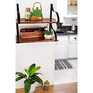 Floating Wall Shelves with Brackets, Solid Wood, Rustic Wall Mounted Large Shelving Storage, for Kitchens, Bathrooms, Bedrooms, Living Rooms, Farmhouse Wall Décor, 17" x 11", Set of 2