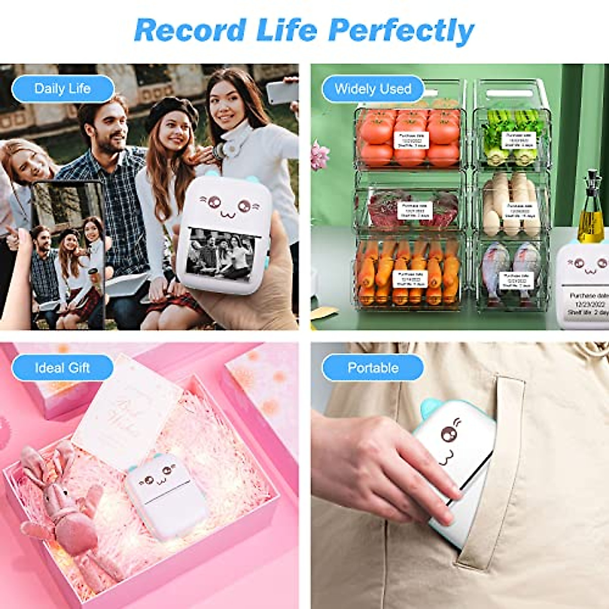 Mini Label Maker Machine with Tape, Pocket Mini Printer, Mini Thermal Printer,Portable Bluetooth Label Printer for Storage, Shipping, Barcode, Mailing, Office, Home, Organizing, Sticker Maker (Blue)