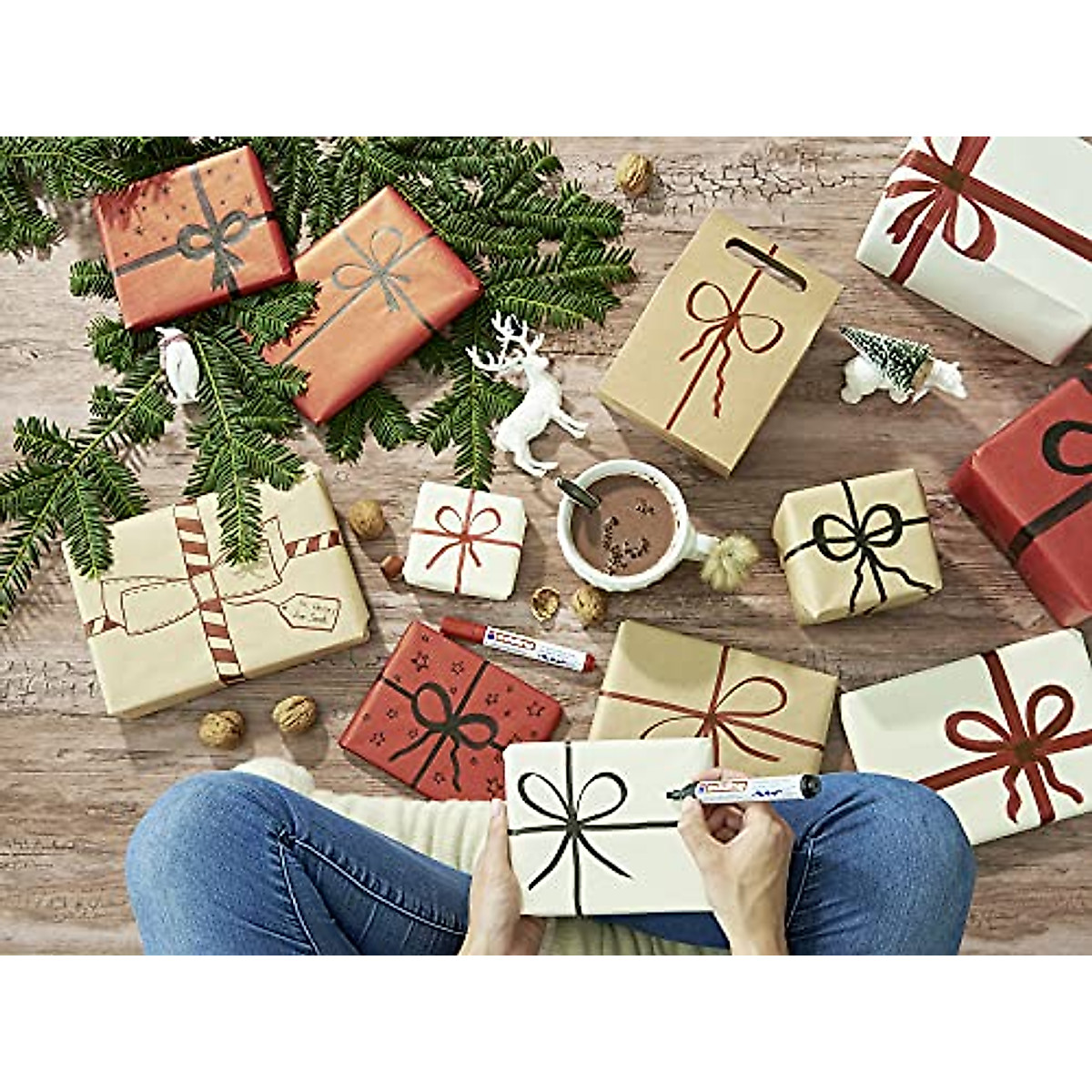 edding 1455 calligraphy marker - set of 3 markers - black, steel blue, crimson lake - flexible calligraphy nib 1-5 mm - fibre pen for paper, wood, terracotta, canvas - hand lettering, bullet journals