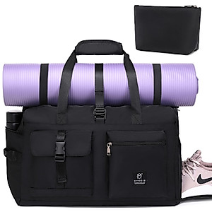 Gym Bag for Women and Men, MYHOZEE Travel Duffel Bag Weekender Overnight Bag with Wet Pocket and Shoes Compartment, Waterproof Sports Tote Swimming Yoga Bags Black