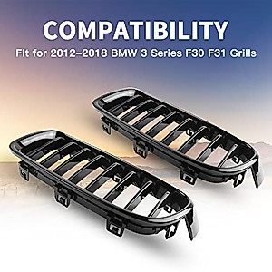 Vashly F30 F31 Grill Stripes Front Grille Kidney Grill Compatible with BMW 3 Series F30 F31 2012-2018 Replacement High Gloss Black Single Slat