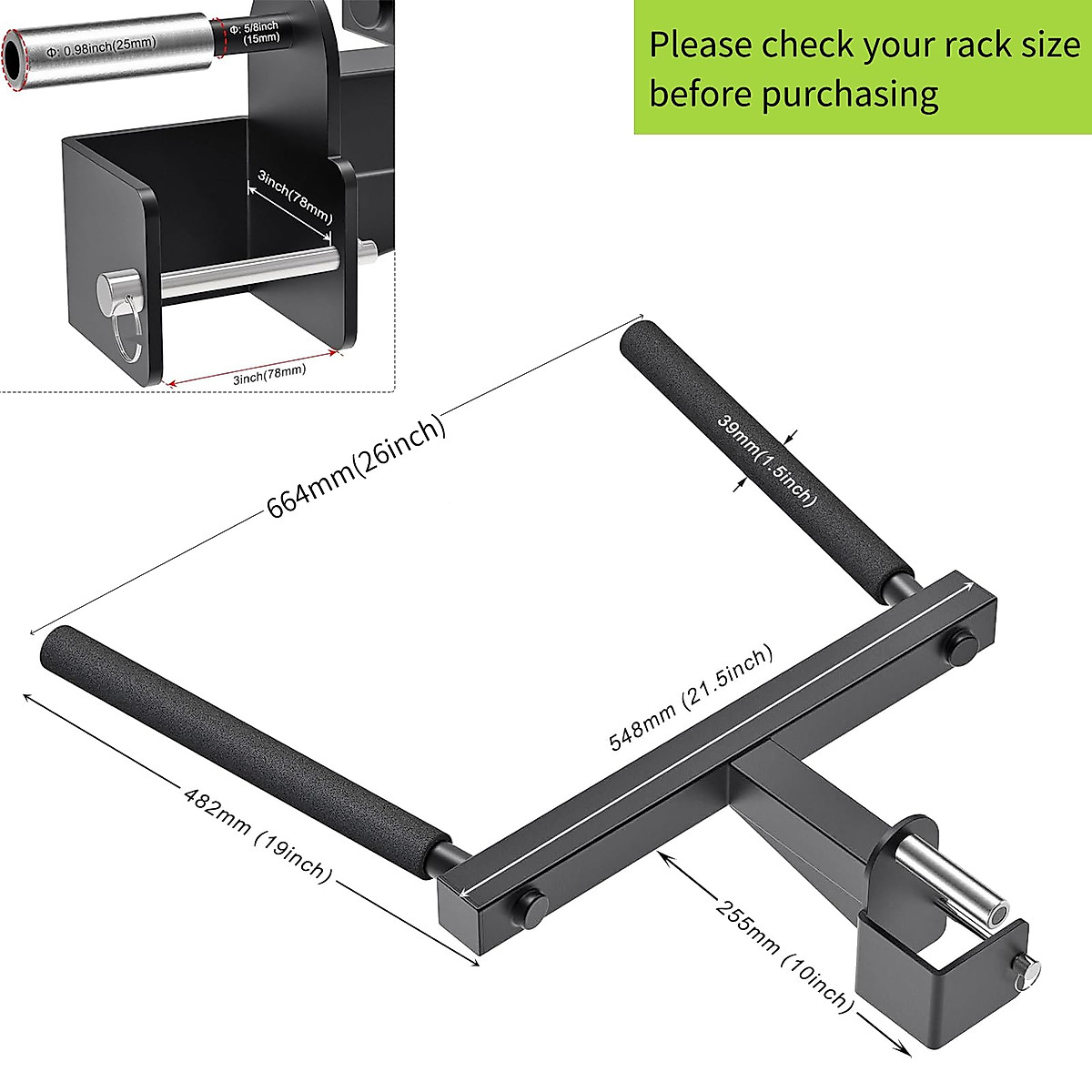 Kipika Y-Shaped Dip Bar for 3" x 3" Power Cage with 5/8" or 1" Hole - Dip Bar Attachments for Home Gym - Heavy Duty Power Rack Attachments - 3" x 3" Squat Rack Accessories for Strength Training
