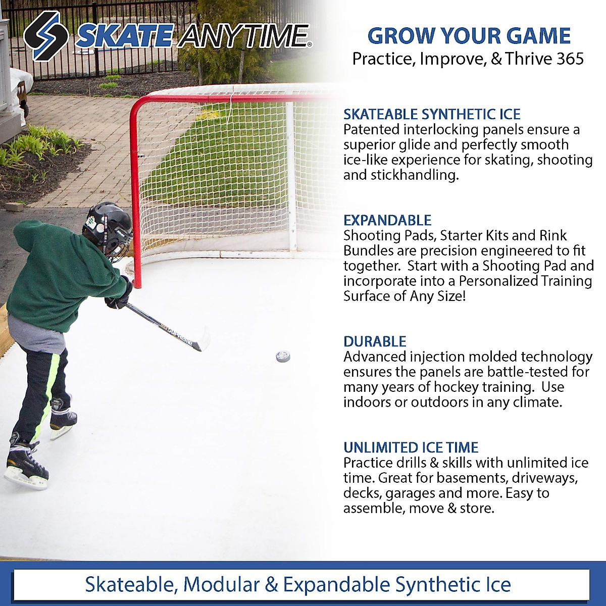 Skate Anytime Shooting Pad – Precision Engineered Skateable & Expandable Synthetic Ice All-Weather Durable - Feels Like Real Ice - (20 Panels / 60 sq ft)