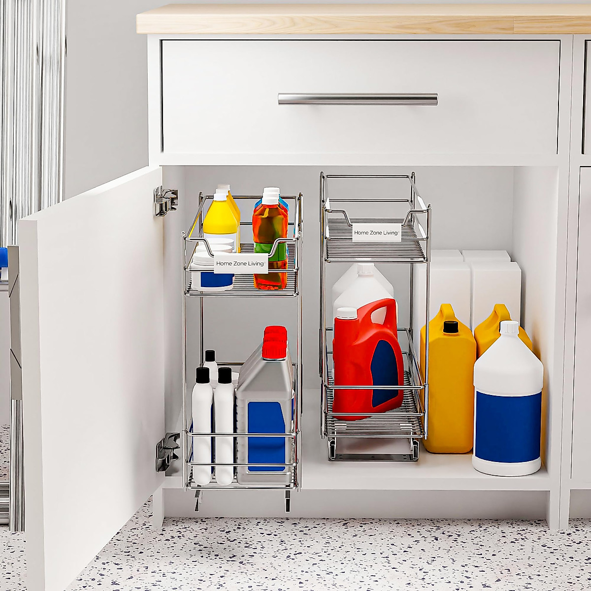 Home Zone Living Pull Out Kitchen Cabinet Organizer with Two Tiers of Storage, 7” W x 20” D