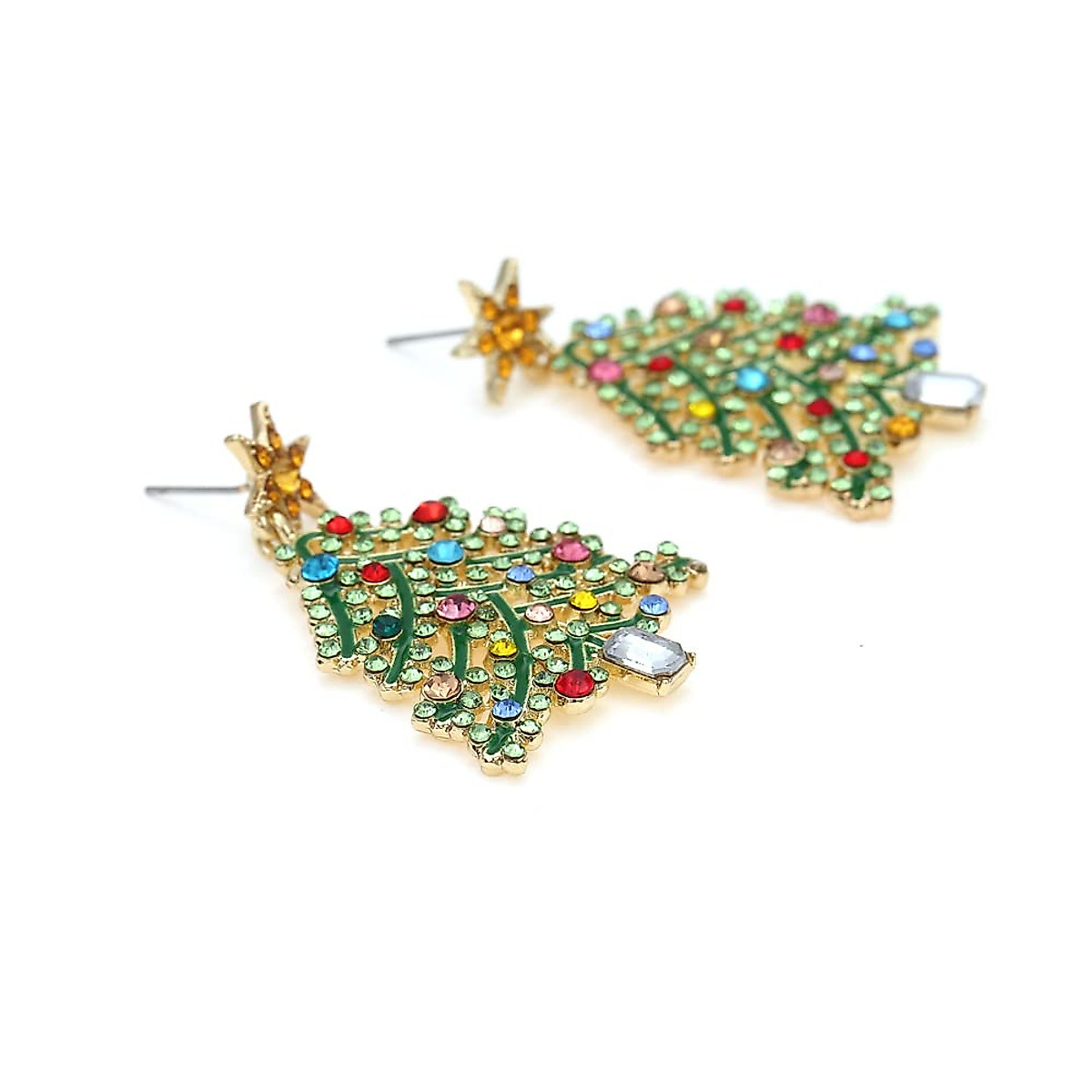 Christmas Sparkly Crystal Dangle Earrings Cute Christmas Tree Reindeer Earrings Colorful Xmas Festival Holiday Jewelry Gift-Green Tree