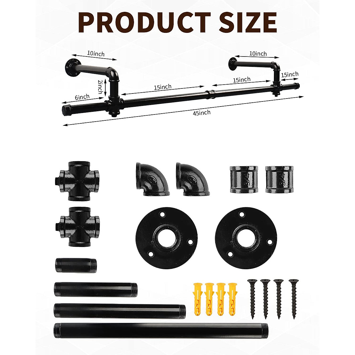 MUZIK 45 Inch Industrial Pipe Clothes Rack, Heavy Duty Wall Mounted Garment Rack, Multi-Purpose Hanging Rod For Closet Bathroom Cabinet Boutique Clothing Store Hanging Clothes