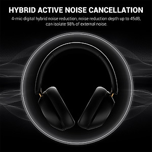 OneOdio Focus A5 Wireless Over-Ear Headphones, Hybrid Active Noise Cancelling, 75H Playtime, Hi-Res LDAC Wireless Audio, Bluetooth 5.4, Built-in Mic for Clear Calls, Low Latency Game Mode