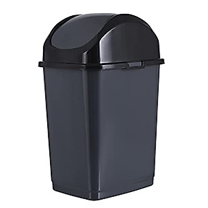 Superio Kitchen Trash Can with Swing Top Lid 9 Gallon Slim Waste Bin 37 Qt Sturdy Plastic Garbage Can Medium Recycling Bin for Office, Bathroom, Under Counter, Dorm, Bedroom (Dark Grey)