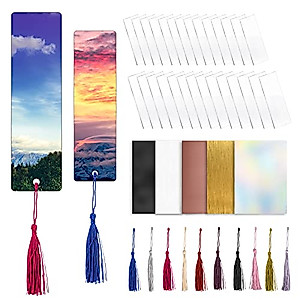 Acrylic Bookmark Blanks, 30PCS Blank Acrylic Bookmark Set Clear Acrylic Craft Bookmarks with 30PCS Small Bookmark Tassels, 5PCS Self Adhesive Vinyl for DIY Crafts, Gift, Party Decor and Present Tag