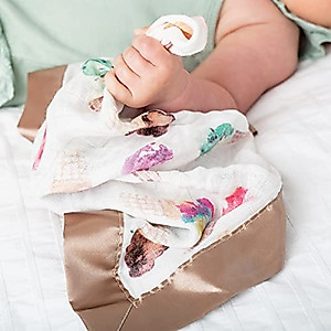 lulujo Baby Security Lovey Blankets|Unisex Softest Breathable Bamboo Viscose Cotton Muslin Security Blanket with Silky Satin Trim|Neutral Comforting Blanket for Girls & Boys|16in by 16 in|Ice Cream