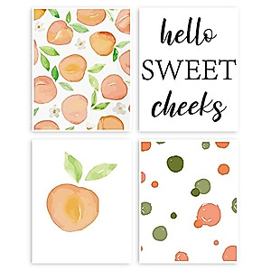 VIYZZX Funny Bathroom Decor Quotes Wall Art Hello Sweet Cheeks Prints Set Of Four Photos 8x10 Watercolor Peach Bathroom Sign Toilet Restroom Decor