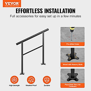 VEVOR Handrail for Outdoor Steps, 2-3 Steps Outdoor Handrail, Adjustable Aluminum Staircase Handrail, Thickened Stair Railings for Porch Railing, Deck Handrail