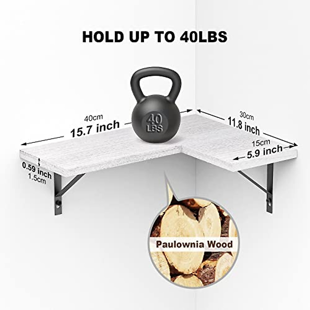 LIVOWALNY Corner Shelf Floating Shelves Corner Wall Mounted Set of 3, Rustic Wood Wall Shelves for Bedroom, Living Room, Bathroom, Kitchen, Office, White Finish